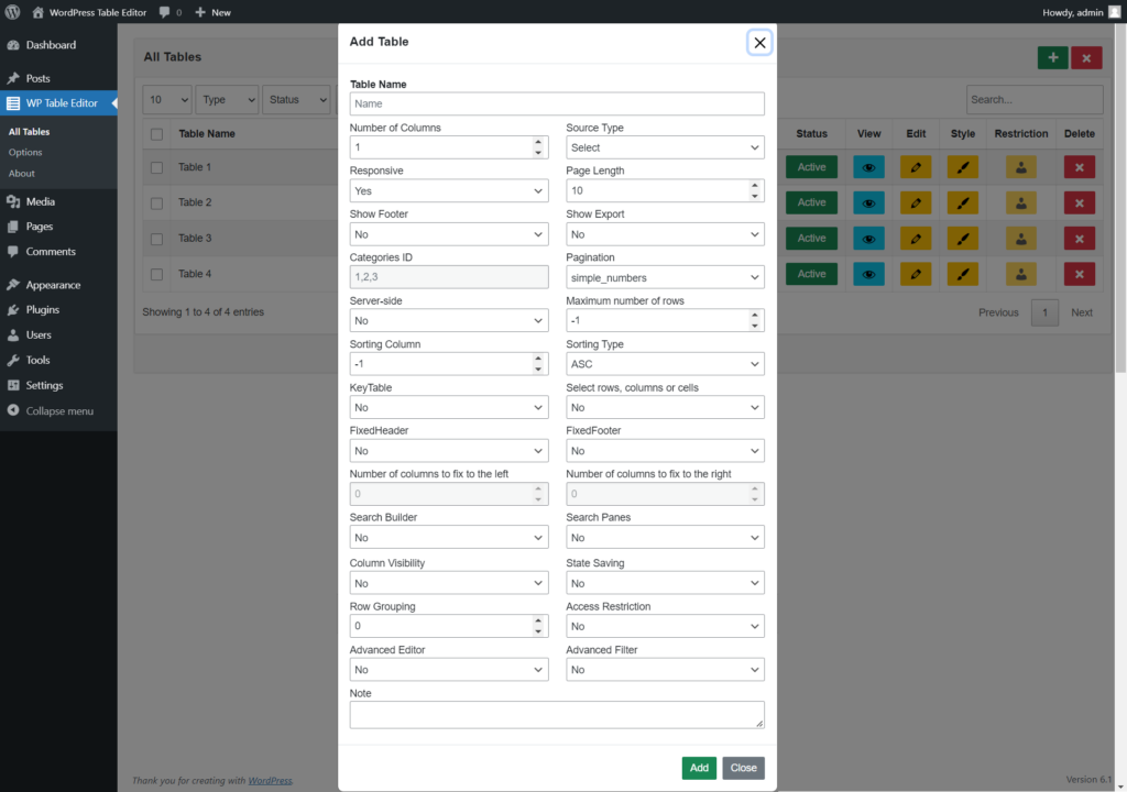 Wordpress Table Editor Datatables For Wordpress